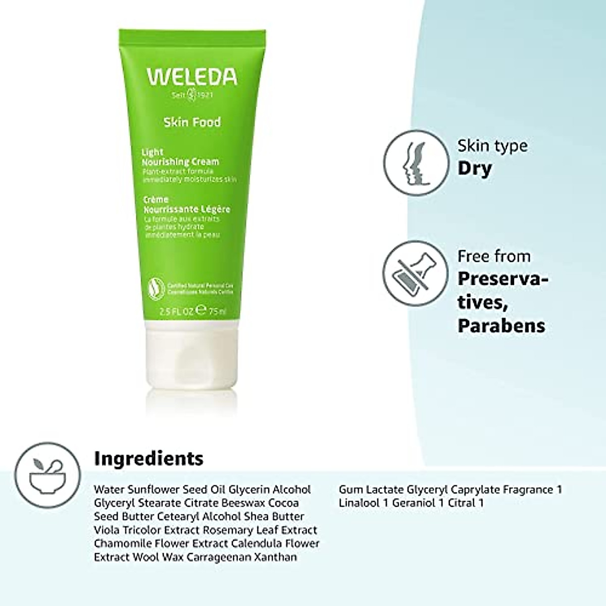 Weleda Skin Food Light Nourishing Body Cream 2.5 Fluid Ounce, Plant Rich Hydrating Moisturizer with Chamomile, Calendula and Pansy