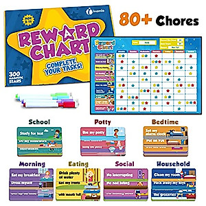 Reward Chart for Kids – 80+ Chores, Magnetic Chore Chart for Multiple Kids – Up to 3 Toddlers for Home Learning – Daily Star Chart for Classroom, Potty Training, Childrens Routine or Behavior Training
