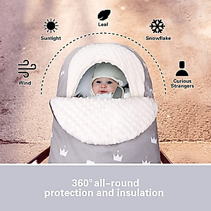 Metplus Winter Baby Car Seat Cover, Blanket-Style Winter Car Seat Canopy for Babies, Warm Plush Fleece Baby Carrier Cover for Infant Boys Girls