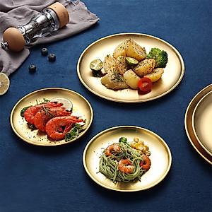 12 Pack Stainless Steel Plates, Reusable Brushed Metal Dinner Plates, Durable Metal Dinner Dishes for Picnic BBQ Steak(gold)