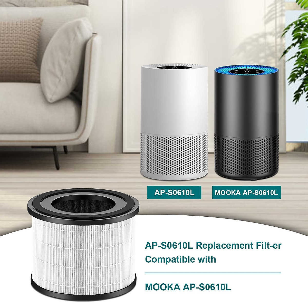 AP-S0610L Air Filter Replacement Compatible with Mooka AP-S0610L Replacement Filter, 3-IN-1 AP-S0610L Filter and High-Efficiency Activated Carbon filter, 2 Pack