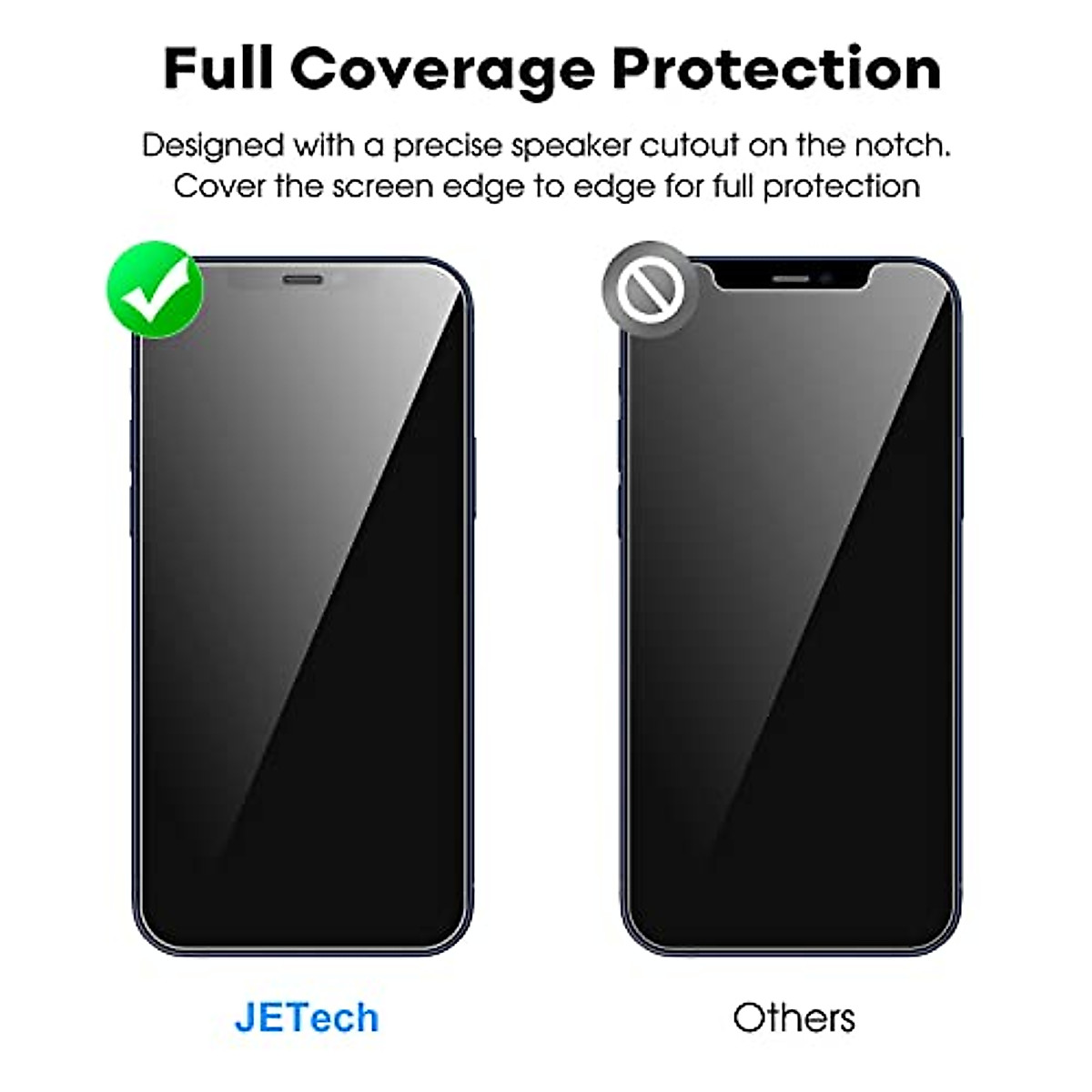JETech Full Coverage Screen Protector for iPhone 12/12 Pro 6.1-Inch, Tempered Glass Film with Easy Installation Tool, Case-Friendly, HD Clear, 3-Pack