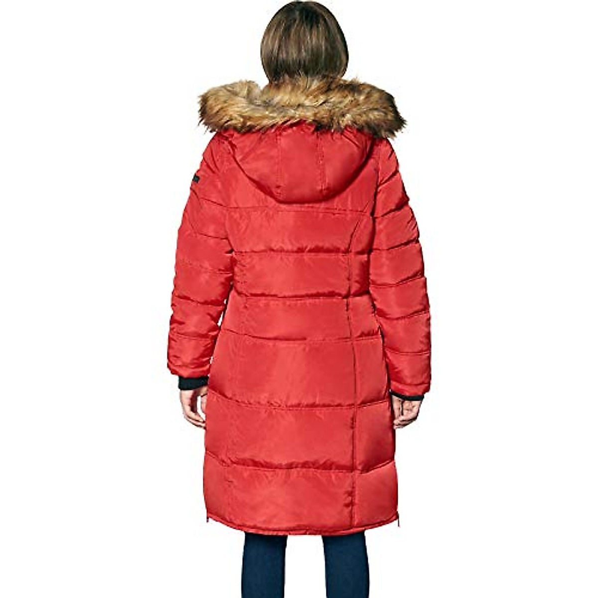 CANADA WEATHER GEAR Women's Faux Fur Insulated Long Puffer Coat Red Size M