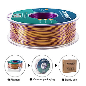 GIANTARM Tri-Colors Silk Pla Filament, 3D Printer Filament 1.75mm +/-0.02mm, 1Kg (2.2lbs) Spool, Vacuum Packaging（Red+Gold+Purple）