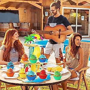 Summer Beach Party Cupcake Stand Decorations 3 Tier Pool Theme Cake Holder Luau Hawaiian Party Dessert Stand Tower for Kids Office Classroom Beach Birthday Party Baby Shower Wedding Party Supplies