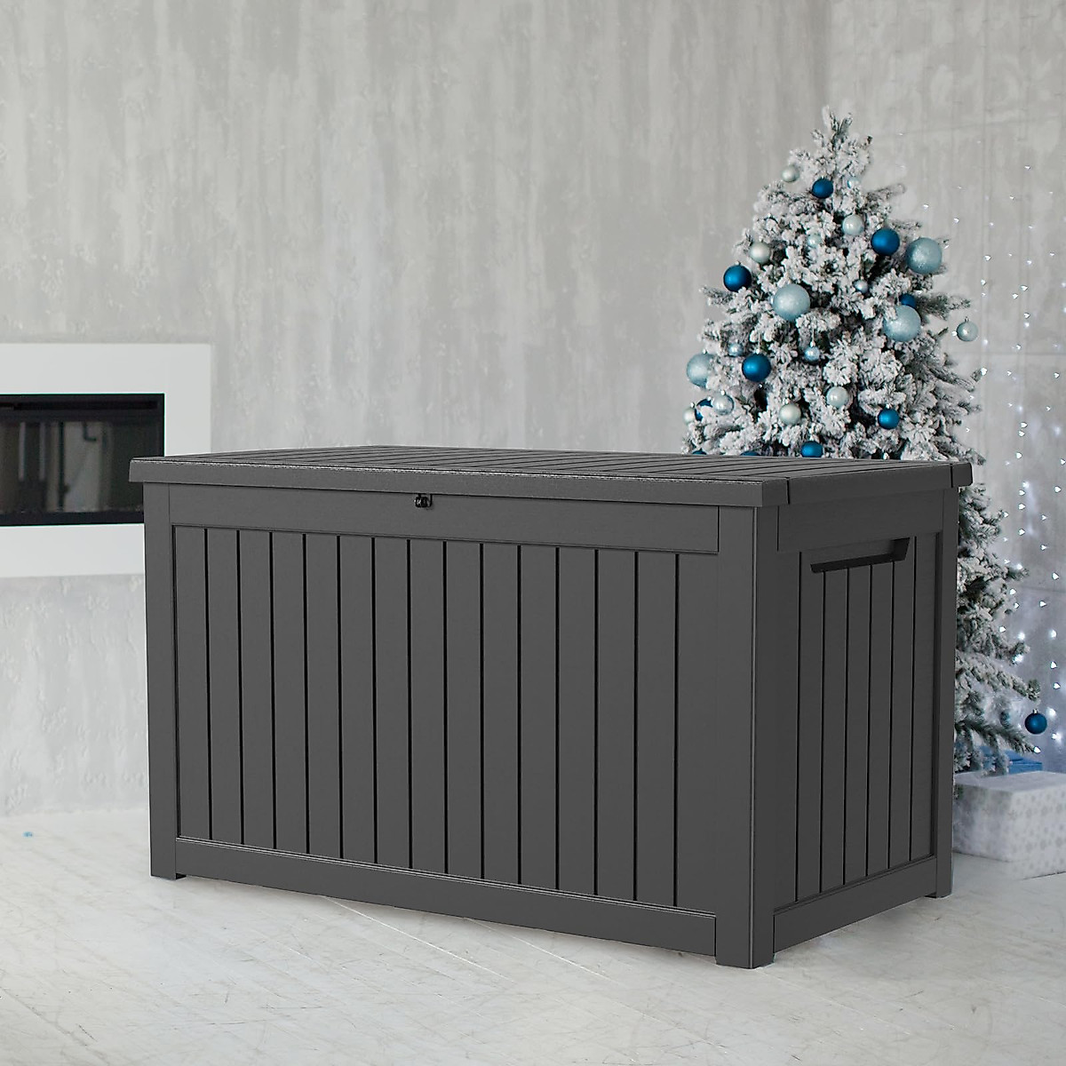 ROJIK Outdoor Storage Housing Deck Box-Waterproof Patio Furniture,Garden Tools,Cushions,Pool Accessories Storage Waterproof Resin Box with Capacity (230 Gal & Black)