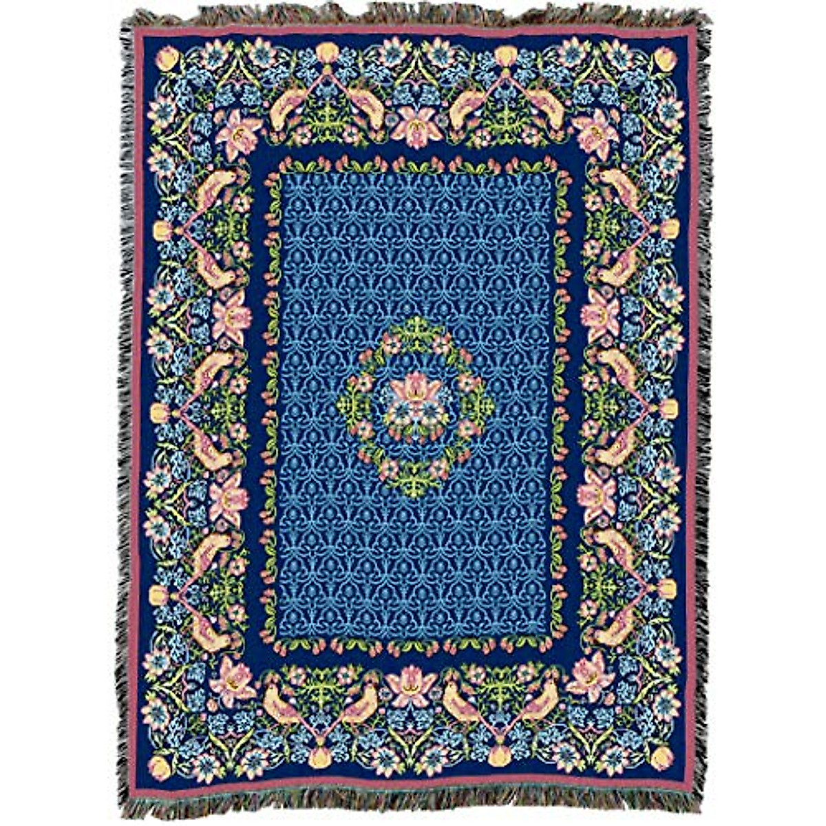 Pure Country Weavers William Morris Strawberry Thief Border Blanket - Arts & Crafts - Gift Tapestry Throw Woven from Cotton - Made in The USA (72x54)