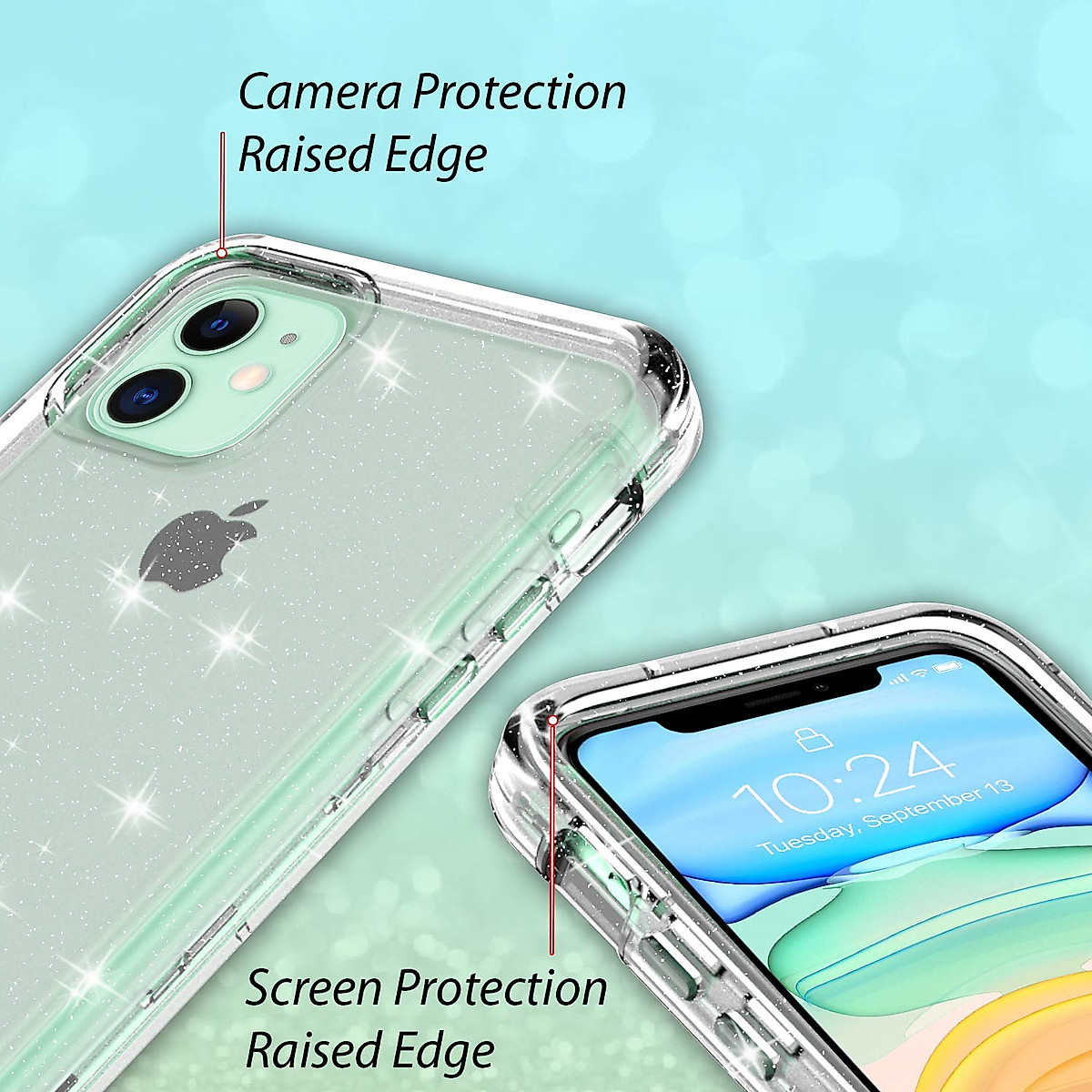 Coolwee Crystal Glitter Full Protective Case for iPhone 11 Heavy Duty Hybrid 3 in 1 Rugged Shockproof Women Girls Transparent for Apple iPhone 11 6.1 inch Shiny Clear Bling Sparkle