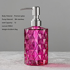 Easy Tang Glass Hand Soap Dispenser Bathroom Kitchen 12Oz with Silver Pump Refillable Liquid Dispenser (Magenta)