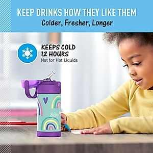 THERMOS FUNTAINER Water Bottle with Straw - 12 Ounce, Rainbows - Kids Stainless Steel Vacuum Insulated Water Bottle with Lid