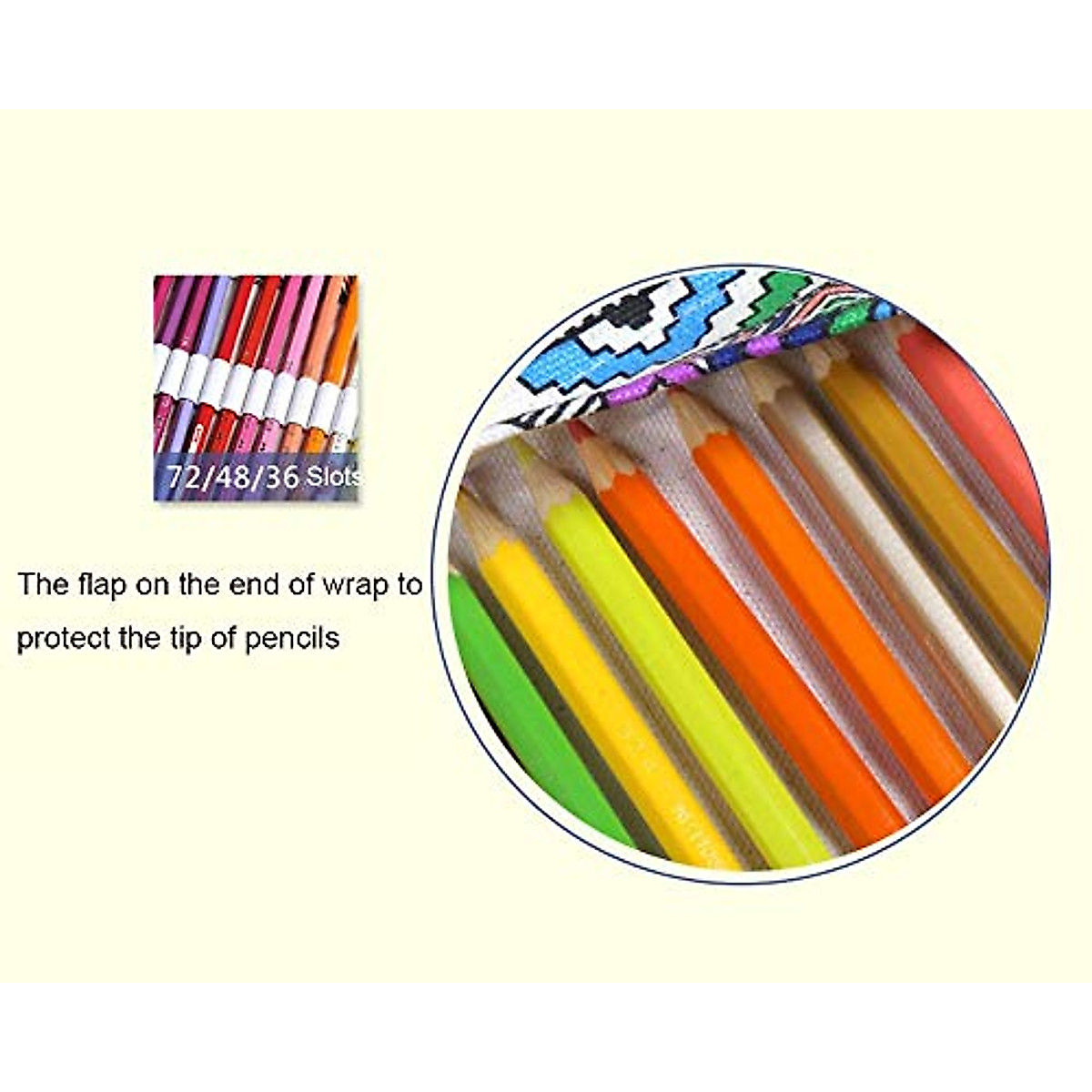 Handmade Canvas Pencil Roll Wrap 48 Holes, Multiuse Roll Up Pencil Case Large Capacity Pen Curtain for Coloring Pencil Holder Organizer,Grey