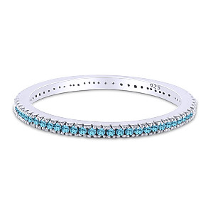 Jewel Zone US Simulated Aquamarine Eternity Stackable Wedding Ring in 925 Sterling Silver (1/5 Cttw)
