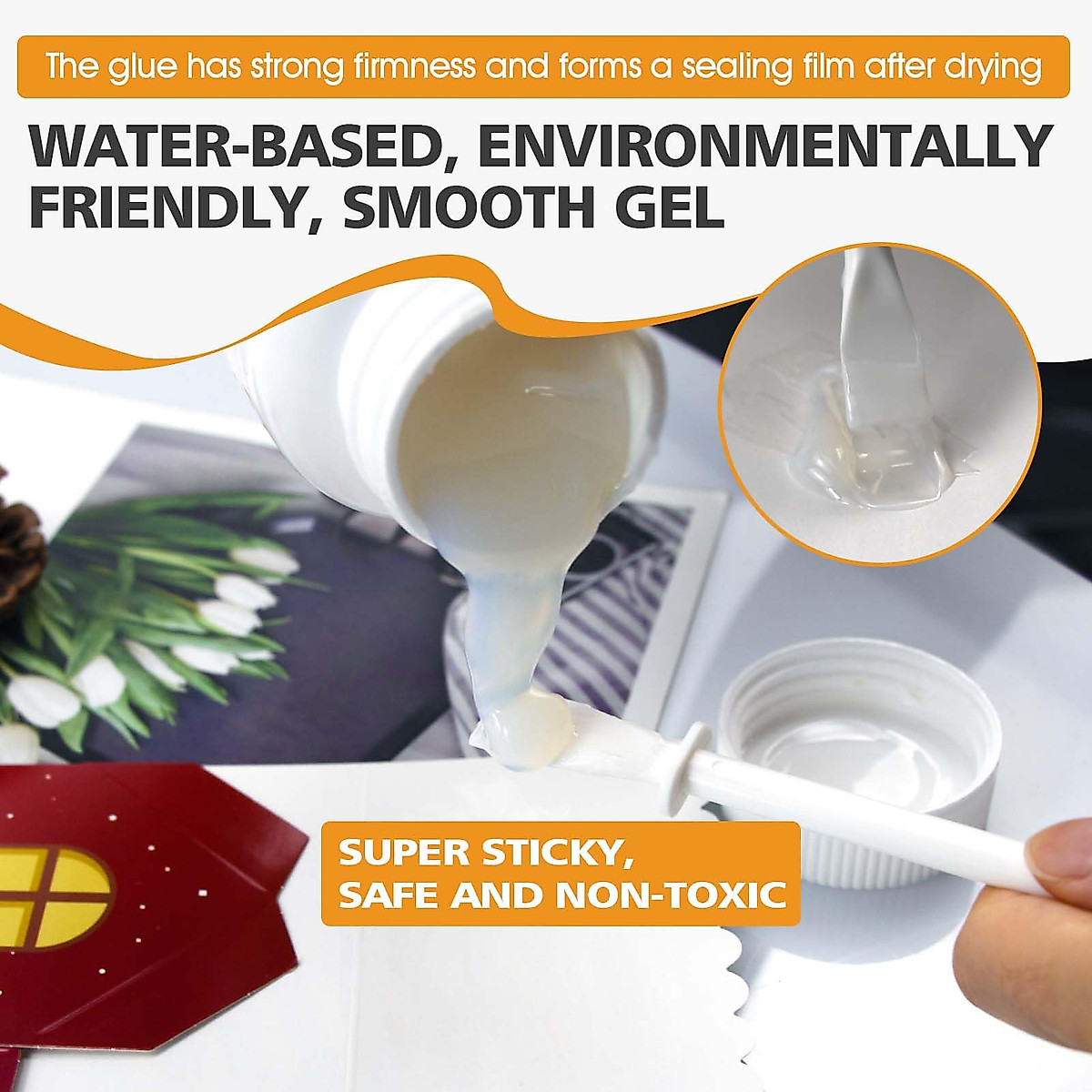 Ganbaro Decoupage Glue 8.45 oz All-in-One Glue Transparent Quick Dry Gloss Water Based Sealer Glue Waterproof Easy Clean All Purpose Gloss Glue for DIY Paper, Wood, Canvas, Leather, Metal 250 ml