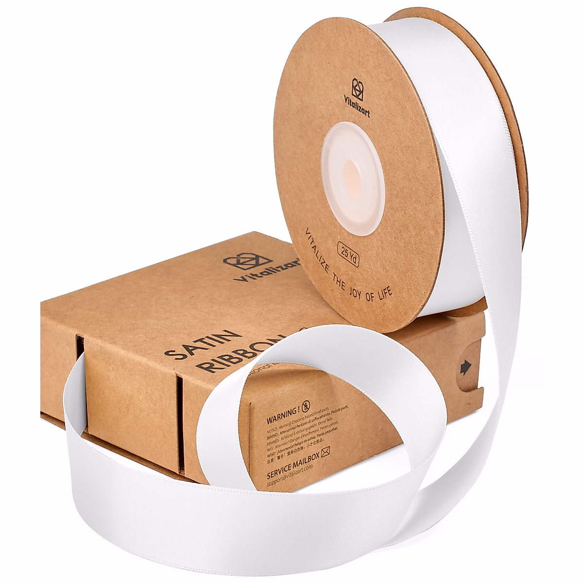 Vitalizart White Ribbon for Gift Wrapping 1" x 25Yd Double Face Continuous Functional Satin Ribbon for Crafts Silk Like Fabric Flower Bouquet Birthday Party Bridal Shower Wreath Hair Off White