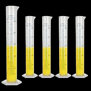 5pcs Measuring Cylinder 250ml Hexagonal Base Transparent Plastic Graduated Cylinder（Blue Scale） Premium Polypropylene 250ml Science Measuring for Lab Test Tube