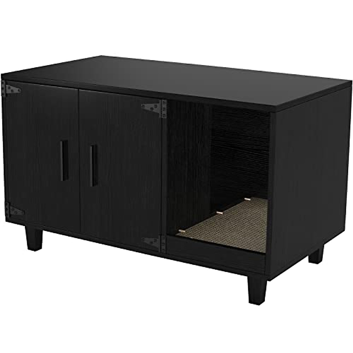 GDLF Modern Wood Pet Crate Cat Washroom Hidden Litter Box Enclosure Furniture House as Table Nightstand with Scratch Pad,Stackable (Black)