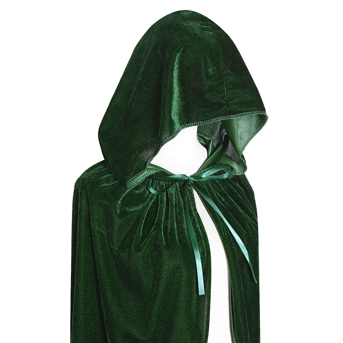 BIGXIAN Long Hooded Cloak Velvet Cape Witch Costume Halloween Costumes for Women Men (Dark Green, Large)
