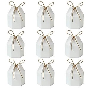 50Pack Paper Gift Boxes Lantern Hexagon Kraft Paper Package Box with Twine Candy Chocolate Gift Packing Wrap for Wedding Party Christmas White