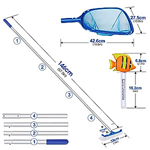 Almcmy Swimming Pool Cleaning Kit,57 Inch Long Handle Swimming Pool Cleaning Brush,Pool Cleaning Set with Pool Skimmer Net,Best for Above Ground Pools,Spas,Ponds - Blue