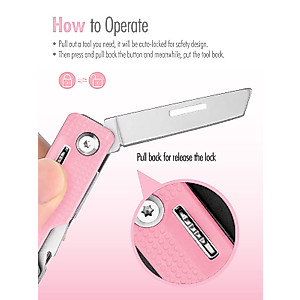 FantastiCAR 10 in 1 Multi-tool, EDC Folding Pocket Knife with SIM Card Removal Pin for Daily Needs, Outdoor Activities, Christmas Gifts (Pink)