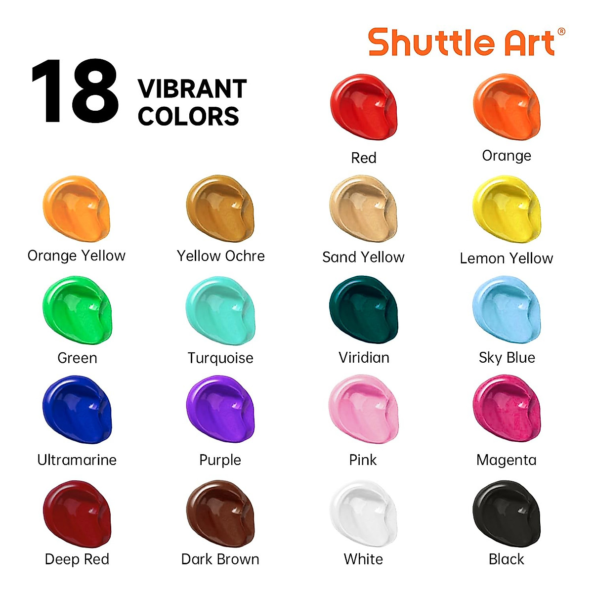 Shuttle Art Acrylic Paint, 18 Colors Acrylic Paint Bottle Set (240ml/8.12oz), Rich Pigmented Acrylic Paints, Bulk Painting Supplies for Artists, Beginners and Kids on Rocks Crafts Canvas Wood Ceramic
