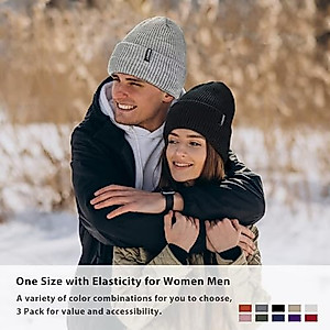 MSDC Beanies Women 3 Pack, Winter Hats for Women Men Fleece Lined Knit Warm Thermal for Cold Weather, Beanie for Women Fashionable Skull Cap(Black+Gray+Dark Orange)