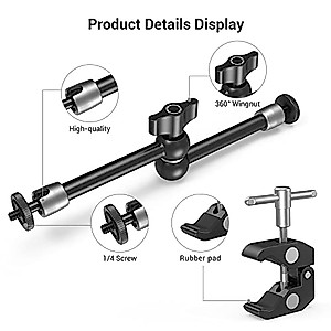 SmallRig Clamp w/ 1/4" and 3/8" Thread and 9.8 Inches Adjustable Friction Power Articulating Magic Arm with 1/4" Thread Screw for LCD Monitor/LED Lights - KBUM2732B