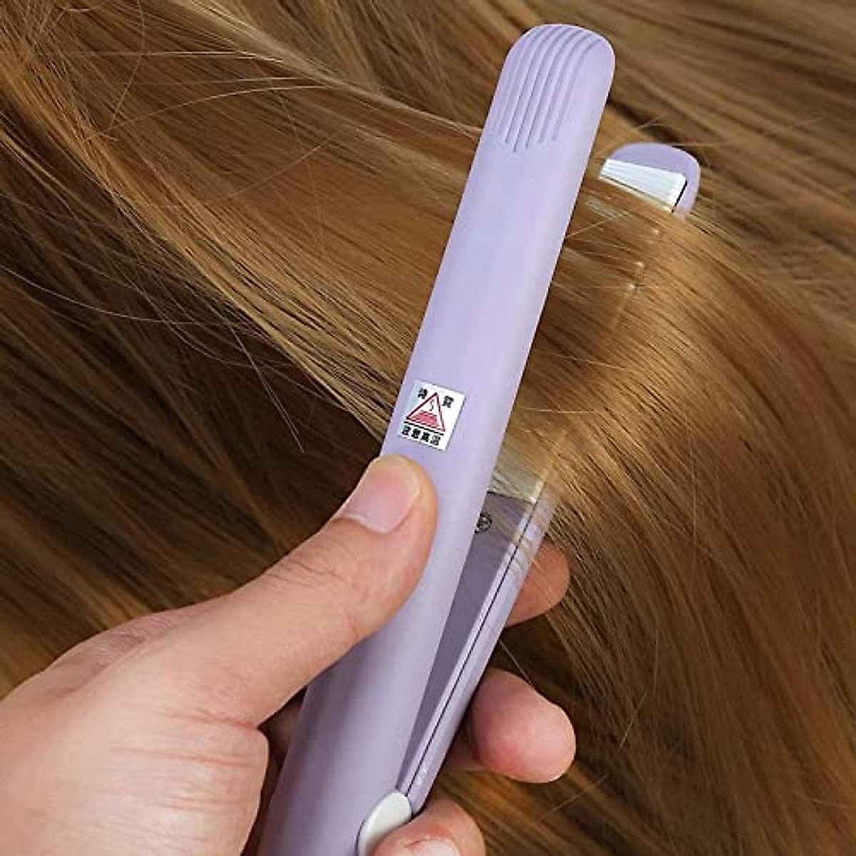 Travel Hair Straightener 4 Colours 2 in 1 Mini Hair Straightener Ceramic Tourmaline Plate Beauty Flat Iron Curling Iron Heating (Purple)