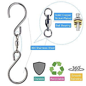 HS's Creation 6 Pack Dual Swivel S Hooks for Indoor Outdoor Organization Spinning Hanger Wind Chimes Spinner Prism Windsocks Hanging Plant Hanging Crystal Ornaments Rainbow Maker Pendant Etc.