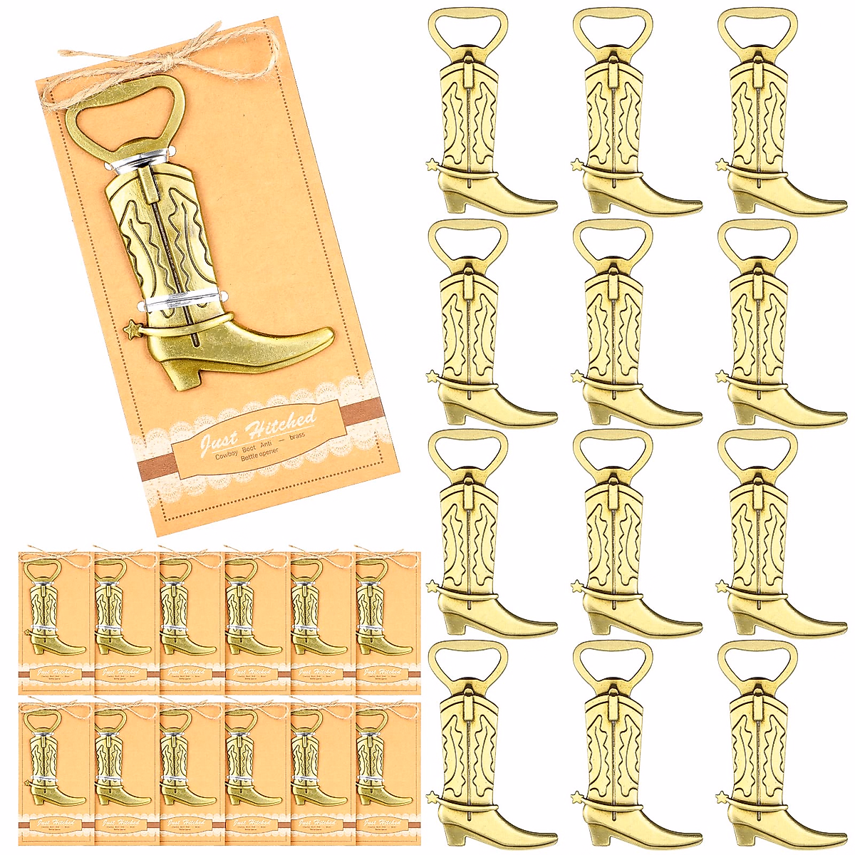12 Pcs Cowboy Boot Bottle Openers Metal Boot Bottle Openers Stainless Steel Bottle Openers for Wedding Birthday Anniversary, Bronze