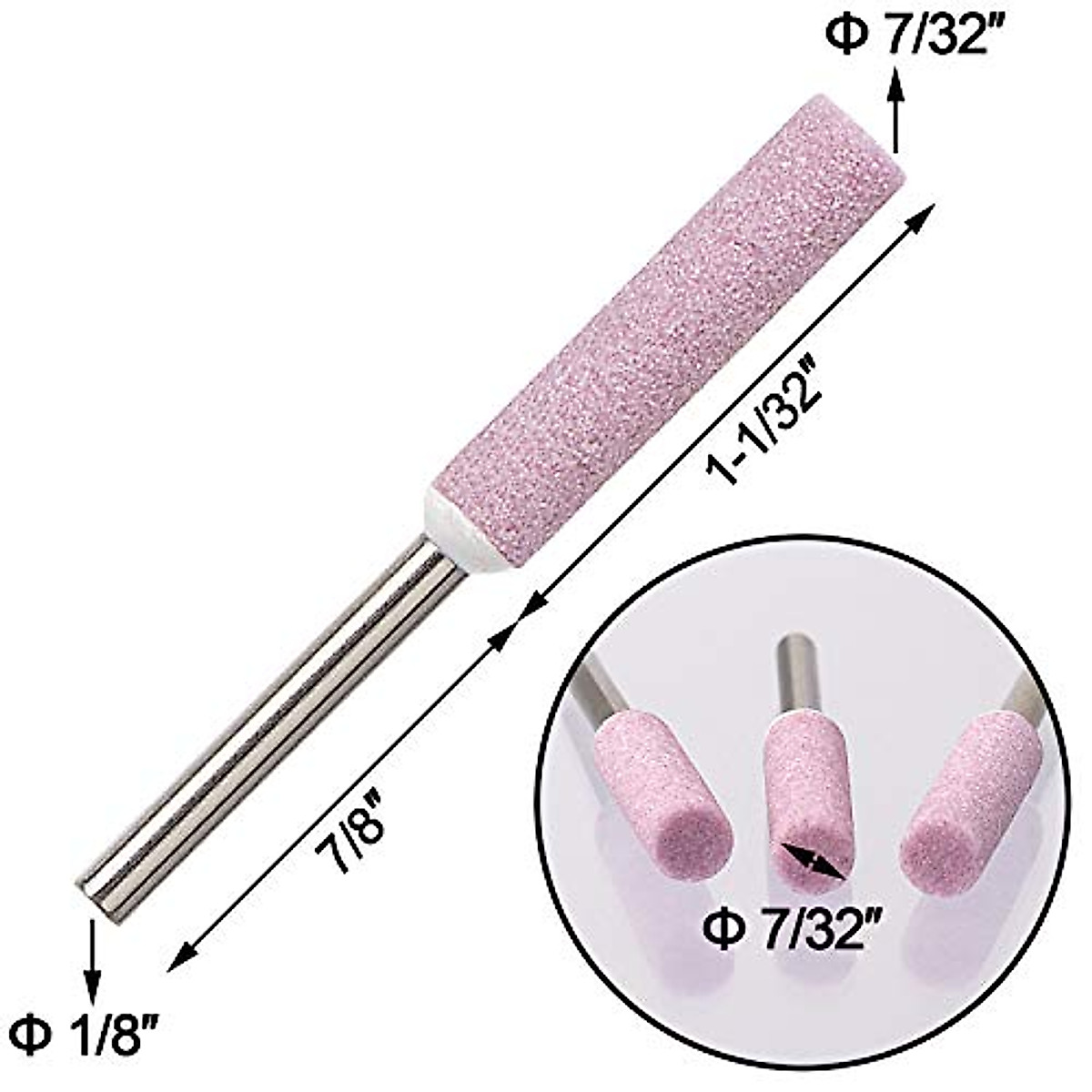 OIIKI 8 Pack Burr Grinding Stone File, Chainsaw Sharpener 7/32Inch 5.5mm (Pink)