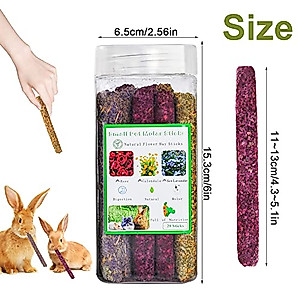 small pet 20PCS Bunny Chew Sticks, Mixed Natural Flowers Flavored Timothy Hay Sticks, Natural Snacks Teeth Grinding for Bunnies Chinchillas Hamsters Guinea Pigs and Other Small Pets Treats(Flowers)
