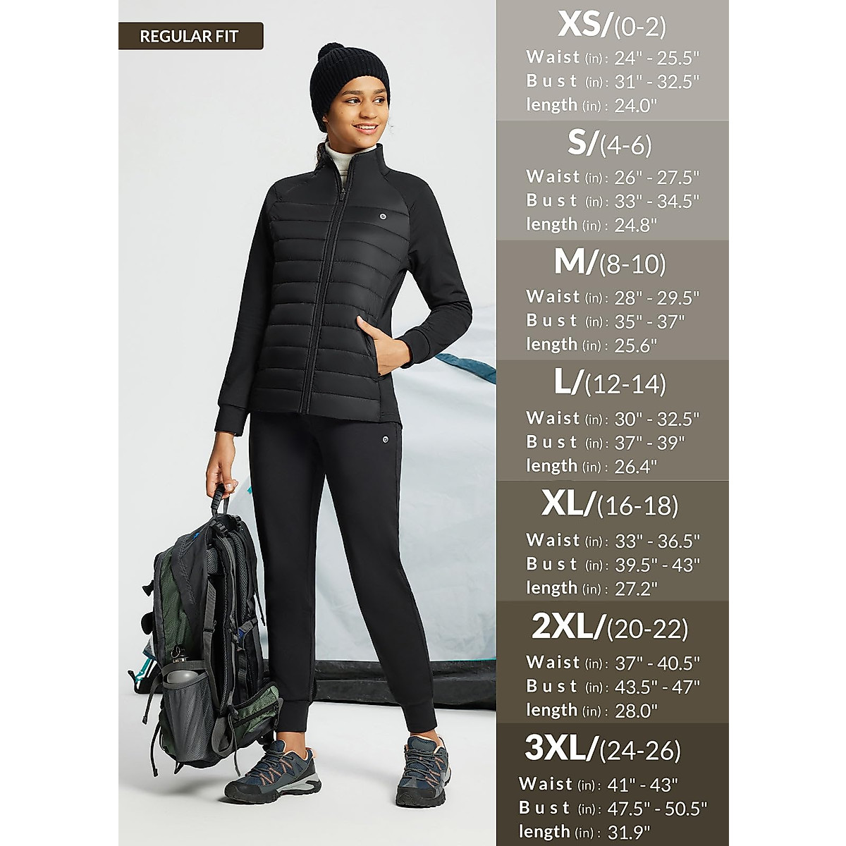 BALEAF Women's Running Winter Jacket Water Resistant Windproof Lightweight Puffer Coat Fall Cold Weather Hiking Golf Casual with Zip Pockets Black M