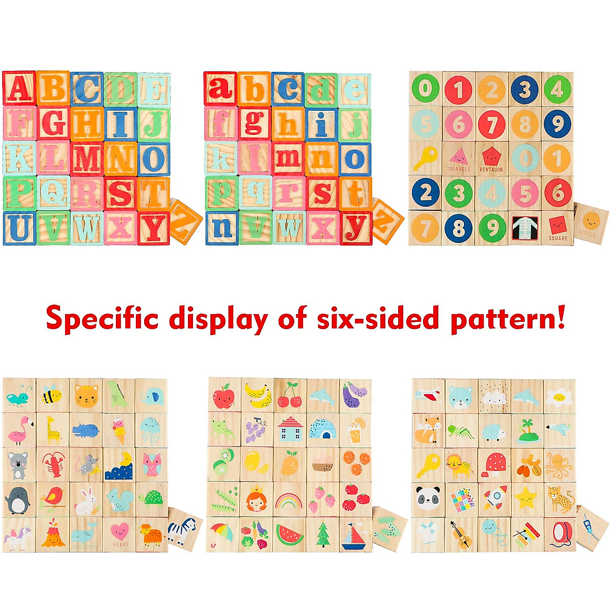 Garlictoys Wooden ABC Building Blocks for Toddlers 3+ |26 PCS Wood Baby Alphabet Number Blocks for Stacking Learning Preschool Educational Montessori Sensory Toys for Kids Boys Girls Gifts 1.65"