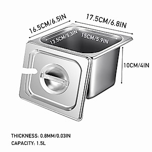 Generic 6 Pack Steam Table Pan, 4in Deep 1/6 Size Stainless Steel Food Pan Stackable Catering Pan with Lid for Restaurant, Hotel, Buffet, Party Supplies, 1.5L Capacity, Silver, KHJ93