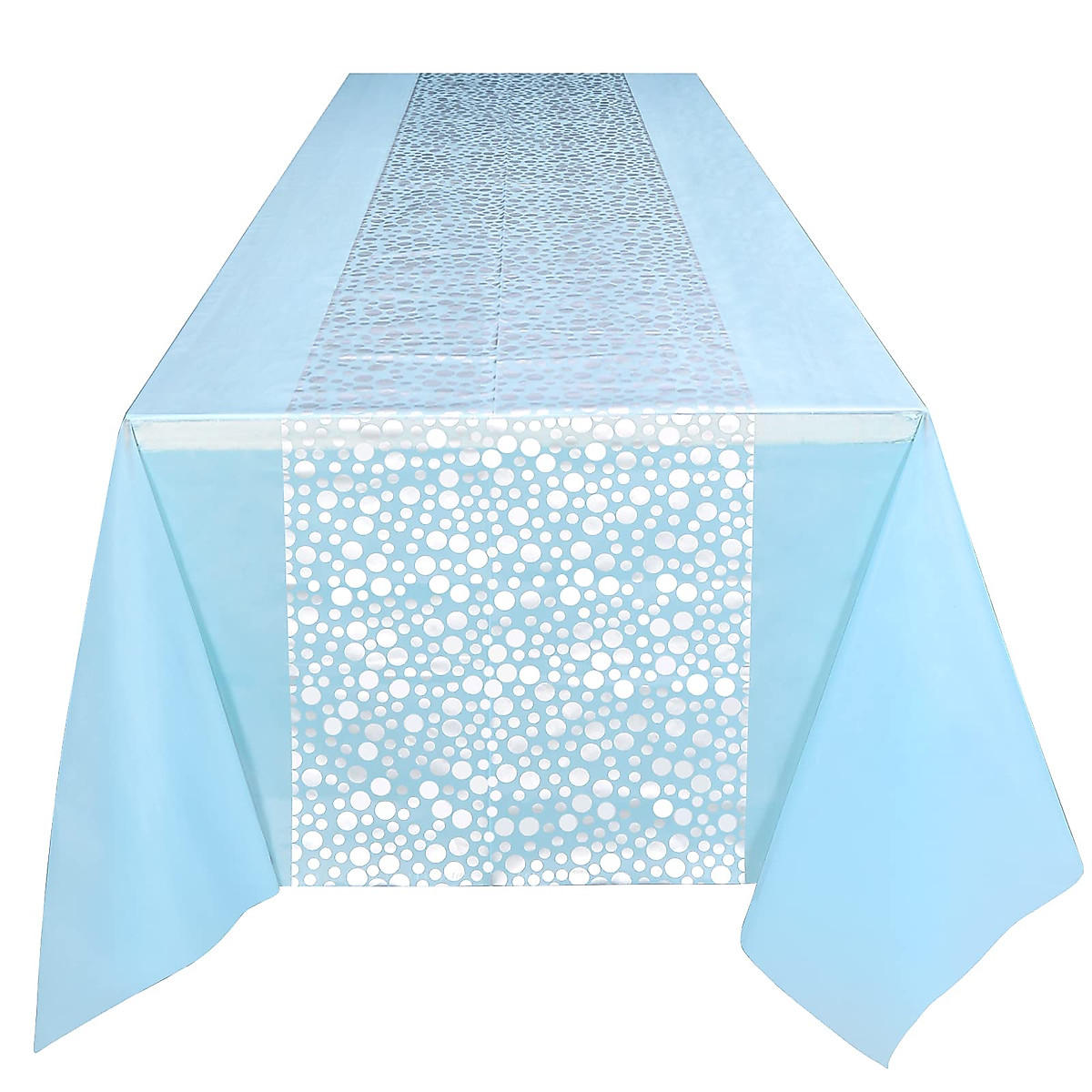 GuoZhiXin Blue and Silver Birthday Party Decorations - Silver Dot Confetti Plastic Tablecloth |54 x 108 inches,Disposable Table Cover Baby Shower 1st Birthday Graduation Wedding Party