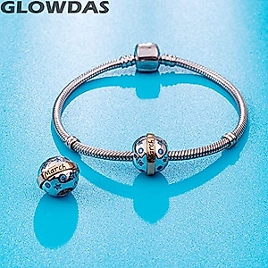 March Birthstone Charms fit Pandora Birthday Bracelet Necklace, 925 Sterling Silver Pave Aquamarine CZ Birth Stone Ball Beads with Little Stars, Gifts for Mom/Dad/Grandma