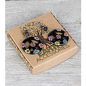 Earth Accessories Peace Sign Dangle Earrings with Organic Wood - Earring Hippie Accessories and Hippie Costume for 60s or 70s