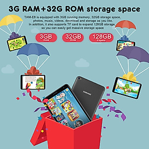 DUODUOGO Android 10.0 Tablets 3GB RAM 32GB ROM 128GB Extended, 4 Core 1.6Ghz CPU, Dual Camera, 8 Inch WiFi Tablet PC (Gray)