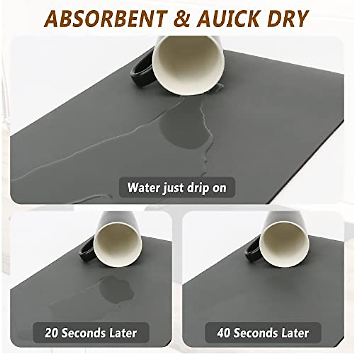 16" X 24" Coffee Mat for Countertops : Super Absorbent Versatile Coffee Bar Accessories for Coffee Makers, Espresso Machines, and Dish Drying, Black