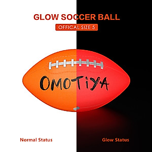OMOTIYA LED Glow in The Dark Football, Light Up Football, Official Size 6 Football for Kids, Juniors with Pre-Installed Batteries, Pump, Orange
