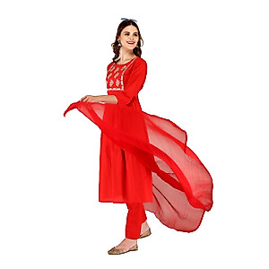 MAHICH WOMEN'S Rayon Anarkali Kurti, Plazzo with Dupatta Set (L) Red