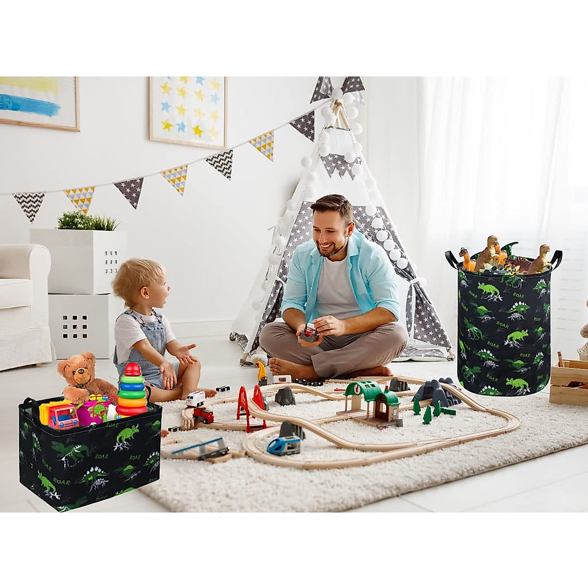 Essme Rectangular Dinosaur Basket,Dinosaur Bins for Boys with Handles for Boys Room Decor,Kids Basket for Kids,Gift Basket.(dinosaur decor)