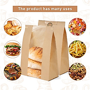 30-Pack Paper Bread Bags for Homemade Bread Sourdough Bread Bags with Tin Tie Tab Lock, Large Kraft Paper Bread Loaf Bag with Clear Window and Label Seal Stickers for Baked Food Packaging Storage