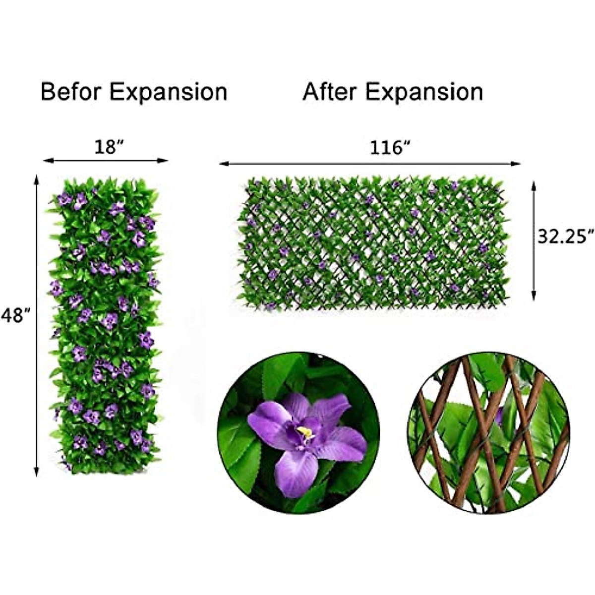 DOEWORKS Expandable Fence Privacy Screen for Balcony Patio Outdoor, 1PC Faux Ivy Fencing Panel for Backdrop Garden Backyard Home Decorations
