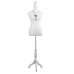 Female Dress Form Mannequin Torso Body with Adjustable Tripod Stand Dress Jewelry Display (White)