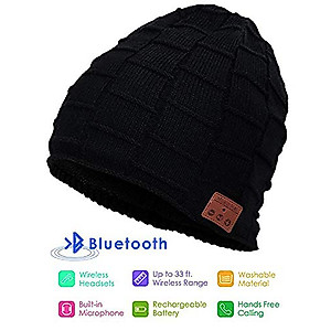 Bluetooth Beanie Hat, Music Hat with Bluetooth Headphones Supports Hands-Free HD Music &Calling Black