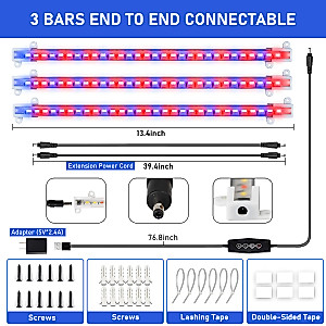 GYTF LED Grow Light Strips for Indoor Plants, 90-Bulb Red Blue Spectrum Dimmable Plant Growing Lamp for Greenhouse, Gardening Seedlings, 4/8/12 Timer, Daisy-Chain Designed