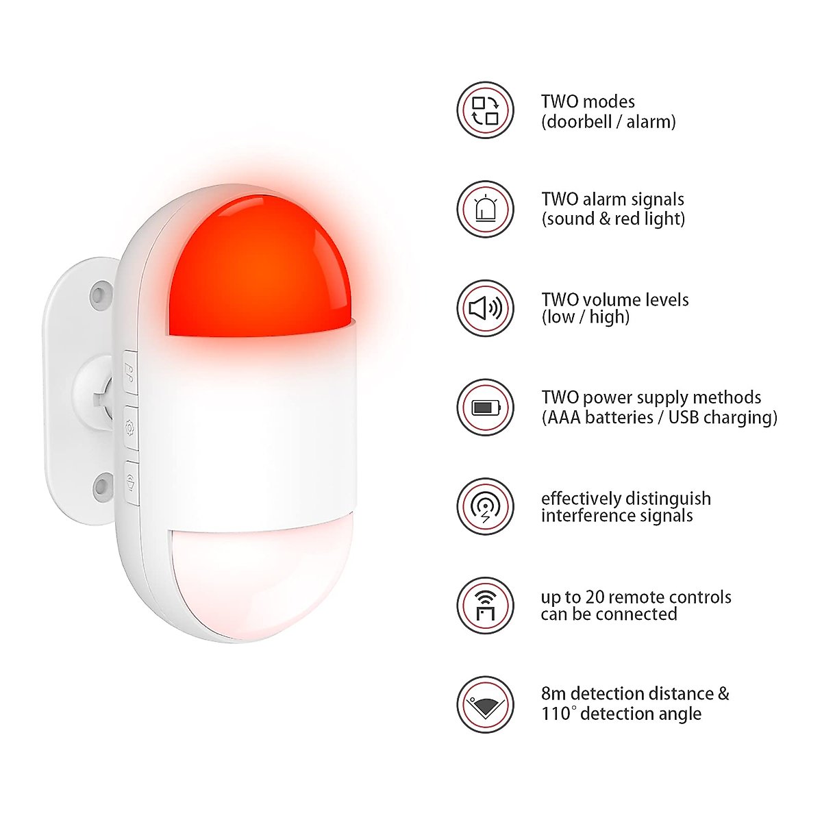 Motion Sensor Alarm, PIR Indoor Motion Detector with Siren, 125dB Motion Detector with Remote Control(White)
