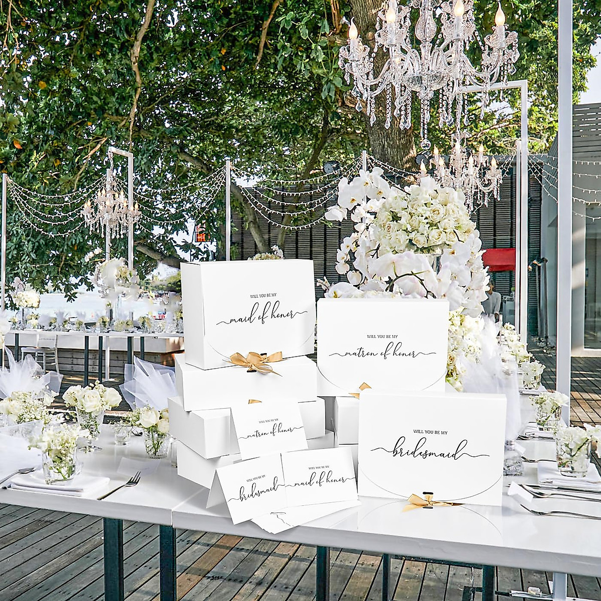 WLUSEAXI 8Pack Bridesmaid Proposal Box with Bridesmaid Cards, Bridesmaid Boxes with Ribbon, Maid Matron of Honor Proposal Box, White Boxes for Bridesmaid Proposal, Bridesmaid Proposal Gifts